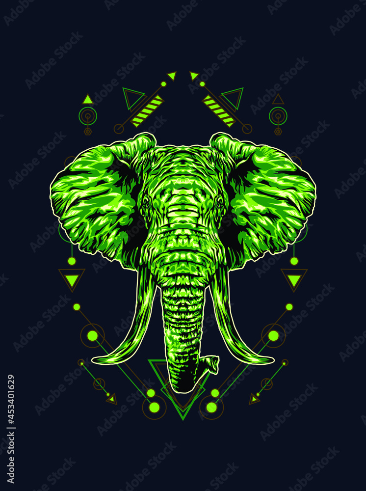 Elephant on mystic symbol background.Vector.Sacred Geometry line art ...