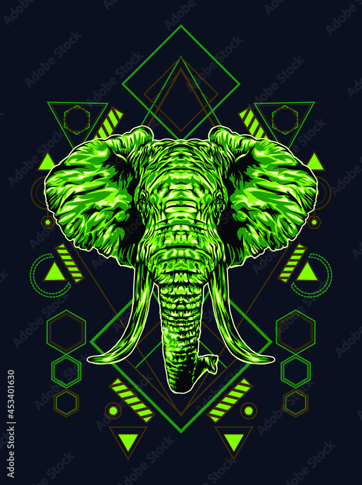 Elephant on mystic symbol background.Vector.Sacred Geometry line art ...