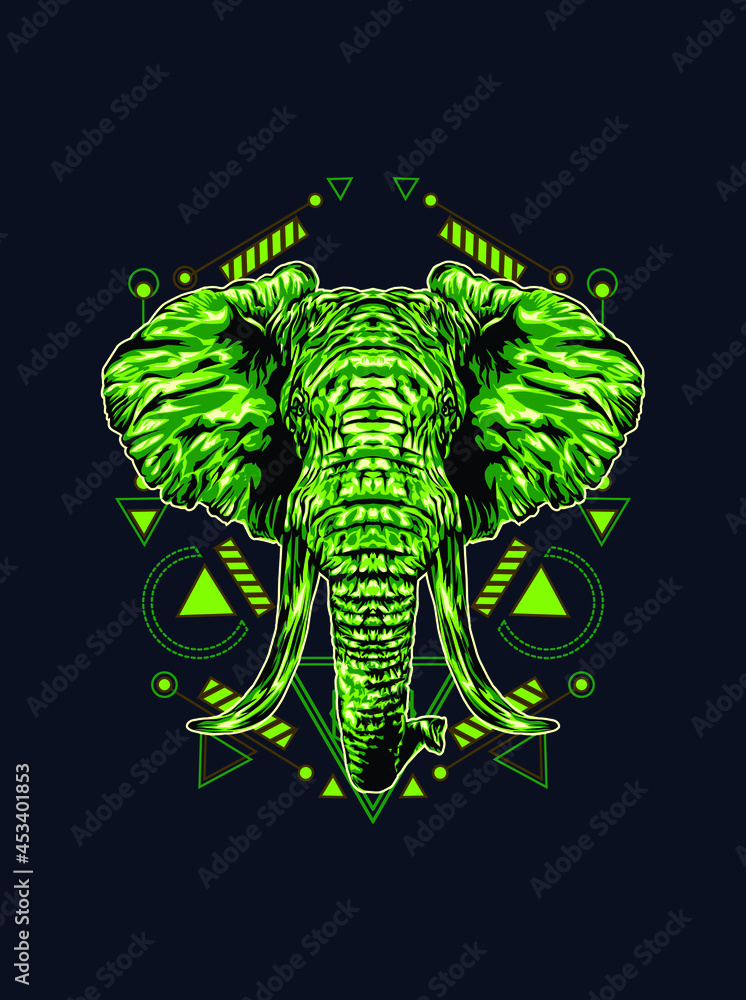Elephant on mystic symbol background.Vector.Sacred Geometry line art ...