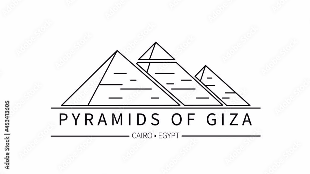Linear icon of Egyptian pyramids. The inscription of the pyramid of ...