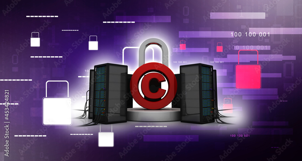 3d illustration Data center server protection copyright lock Stock ...
