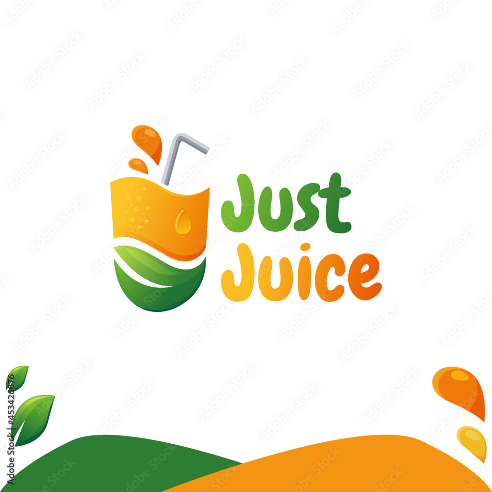 Fruit Juice logo concept with glass straw and orange fruit illustration ...