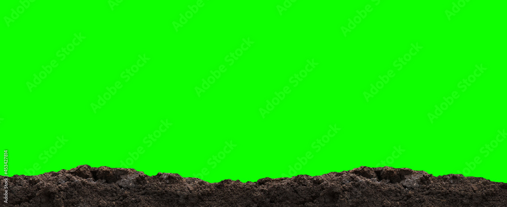 dirt heap, soil pile on green for green screen background, horizontal ...