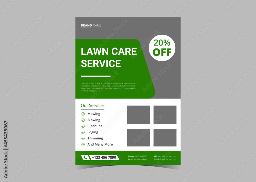 Lawn and gardening service flyer design template. Tree and gardening ...