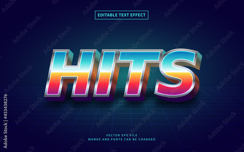 3d retro 80's hits text effect. Colorful fancy font style perfect for ...