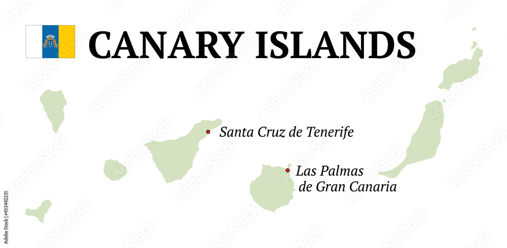 Canary Islands map vector. Autonomous communities of Spain. Flag ...