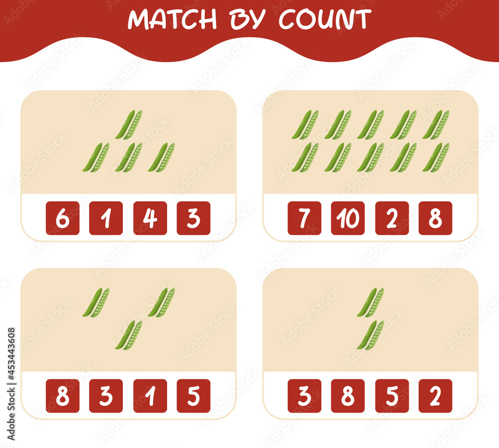 Match by count of cartoon green pea. Match and count game. Educational ...