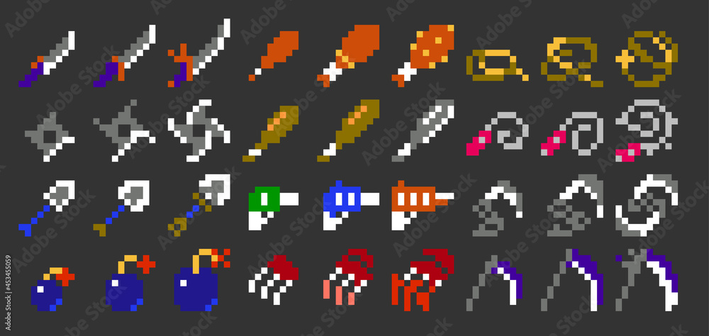 Pixel art vector game weapon icon set 2 (8bit-color) Stock Vector ...