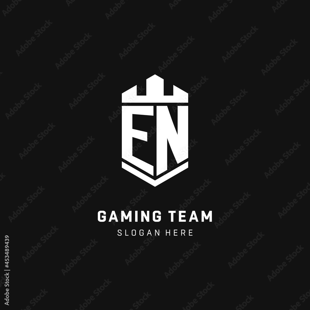 Vetor de EN monogram logo initial with crown and shield guard shape ...