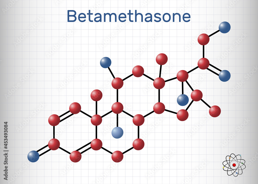 Betamethasone, molecule. It is synthetic corticosteroid, glucocorticoid ...