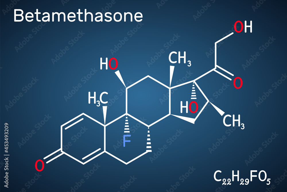 Betamethasone, molecule. It is synthetic corticosteroid, glucocorticoid ...