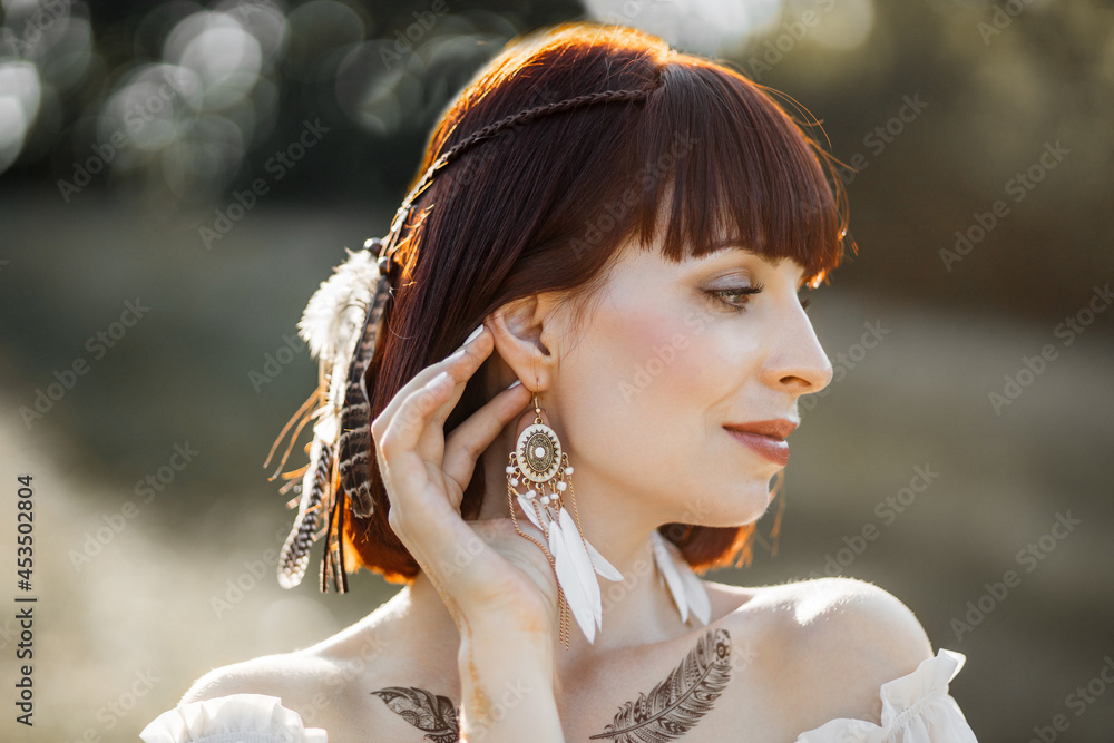 Close up profile portrait of ethnic tribal native indian american ...