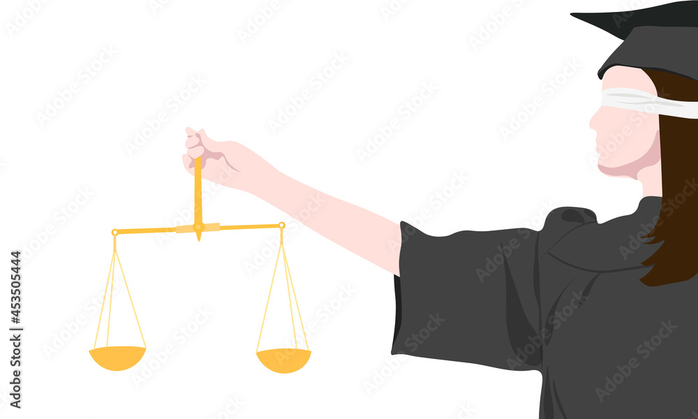Vector illustration of a woman judge with a blindfold and scales of ...