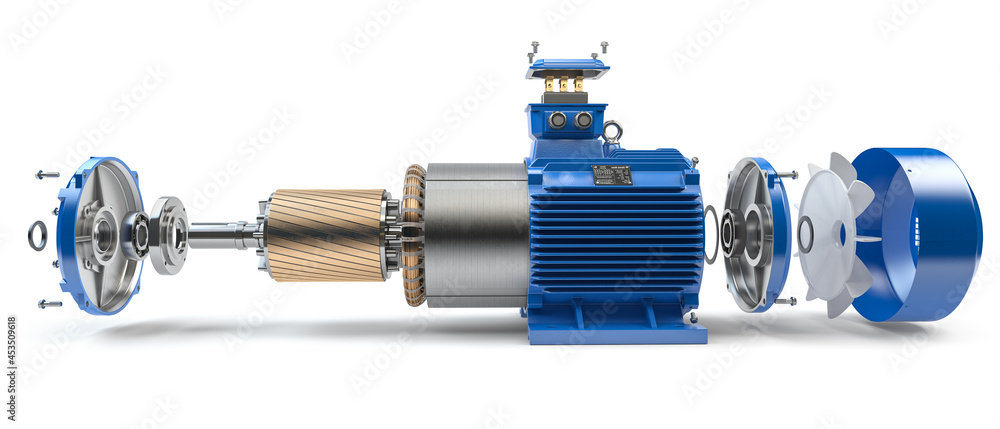 Electric motor parts and structure isolated on white background. Stock ...