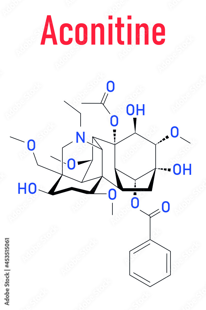 Skeletal formula of Aconitine molecule. Toxin present in Aconitum ...