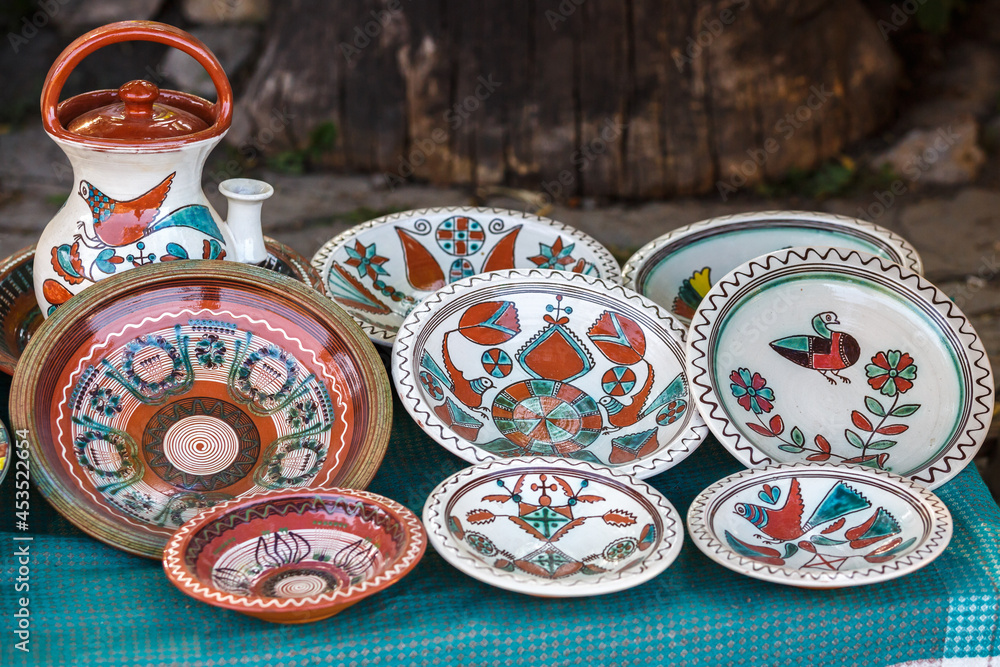 Ukrainian pottery. Pottery museum in Ukrainian village Oposhnya, center ...