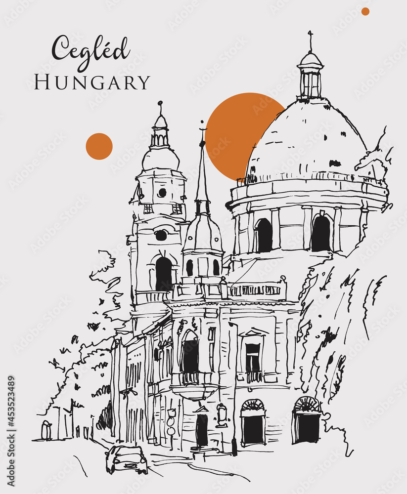Drawing sketch illustration of Cegled, Hungary Stock Vector | Adobe Stock
