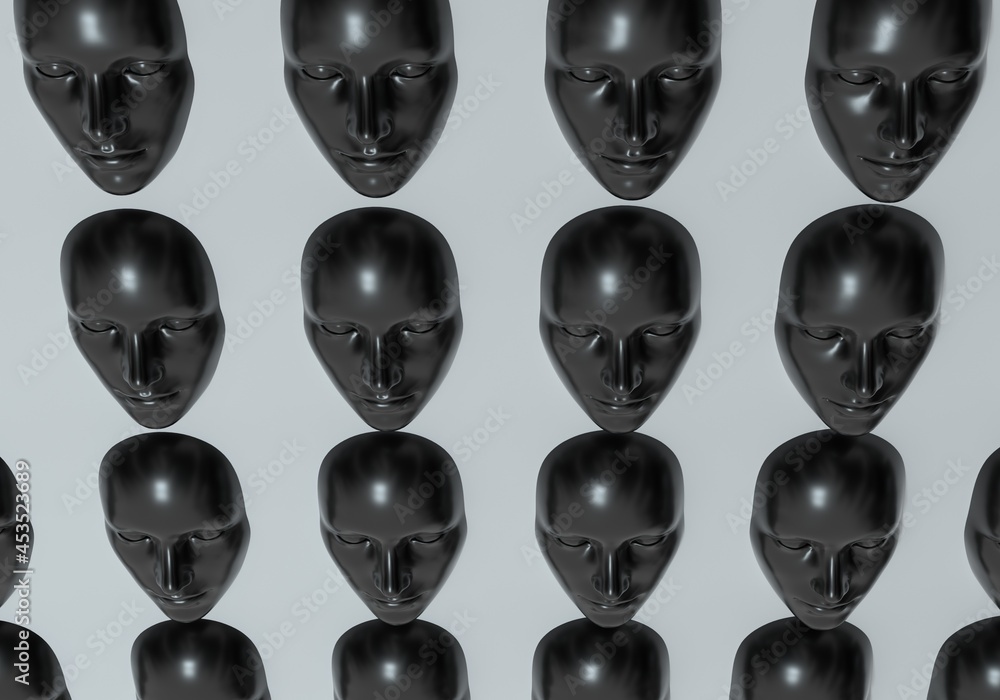 Surreal 3d illustration of multiple faces in a wall. Crowd of people ...