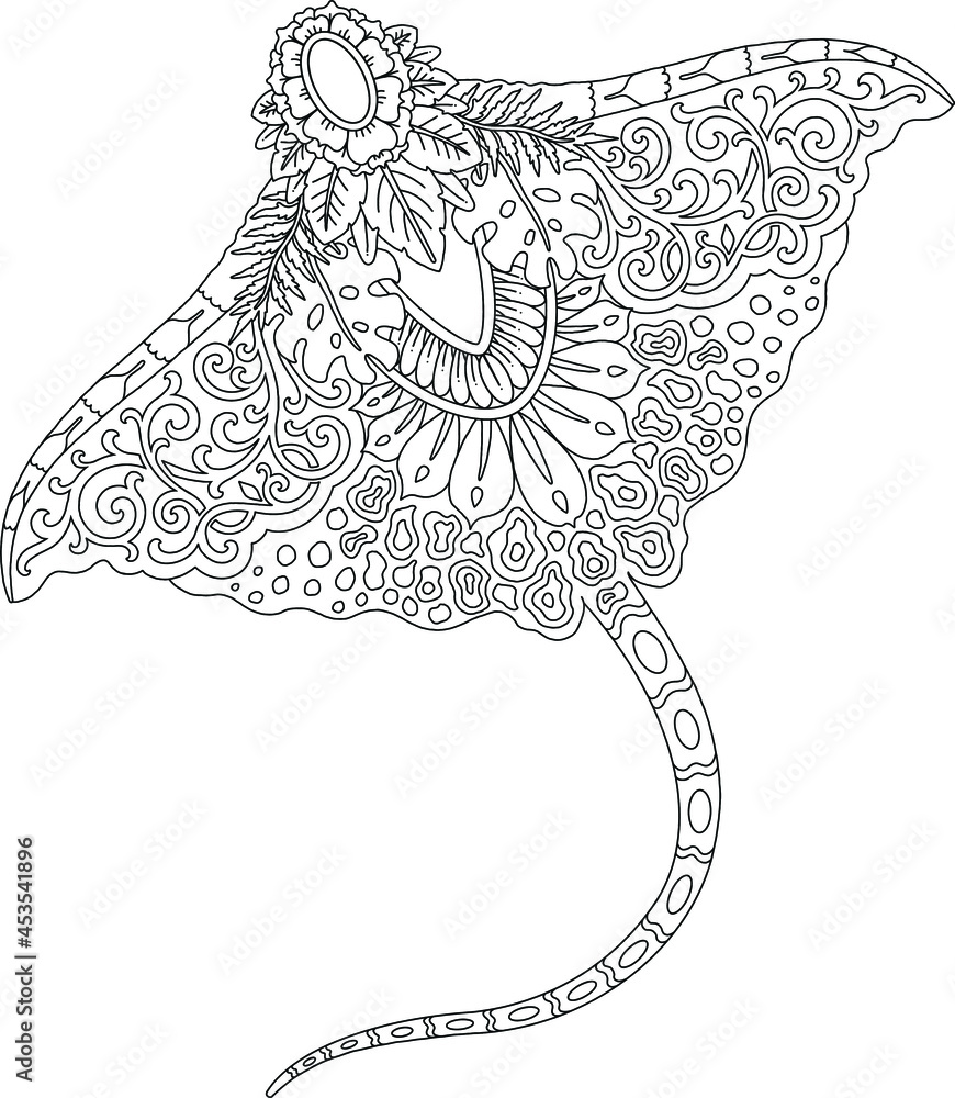 manta mandala design for coloring page print Stock Vector | Adobe Stock