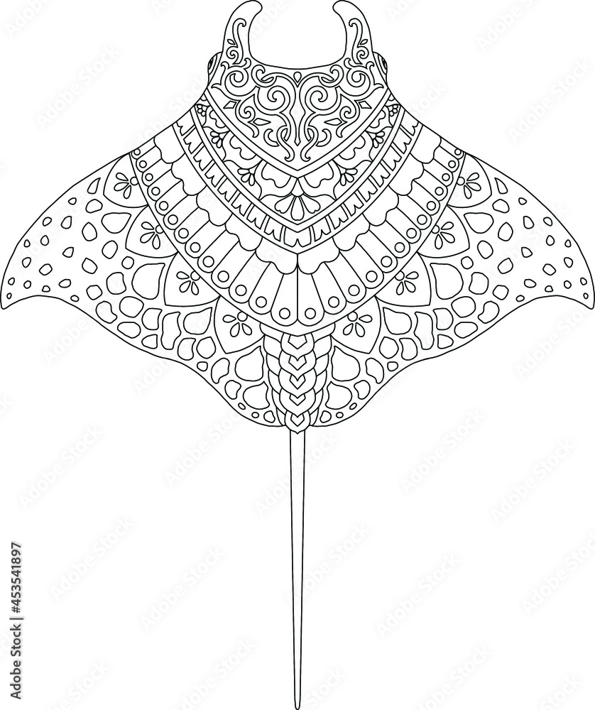 manta mandala design for coloring page print Stock Vector | Adobe Stock