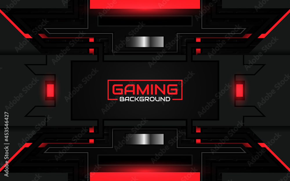 Abstract futuristic geometric black and red gaming background with ...