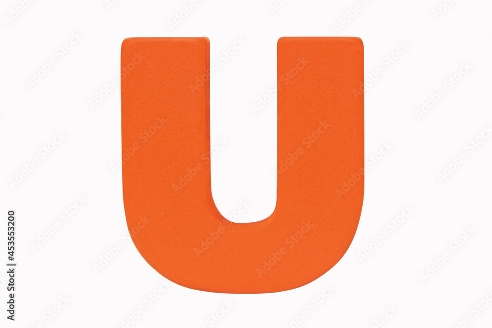''U''. Wooden orange tangram puzzle as English alphabet letter "U ...