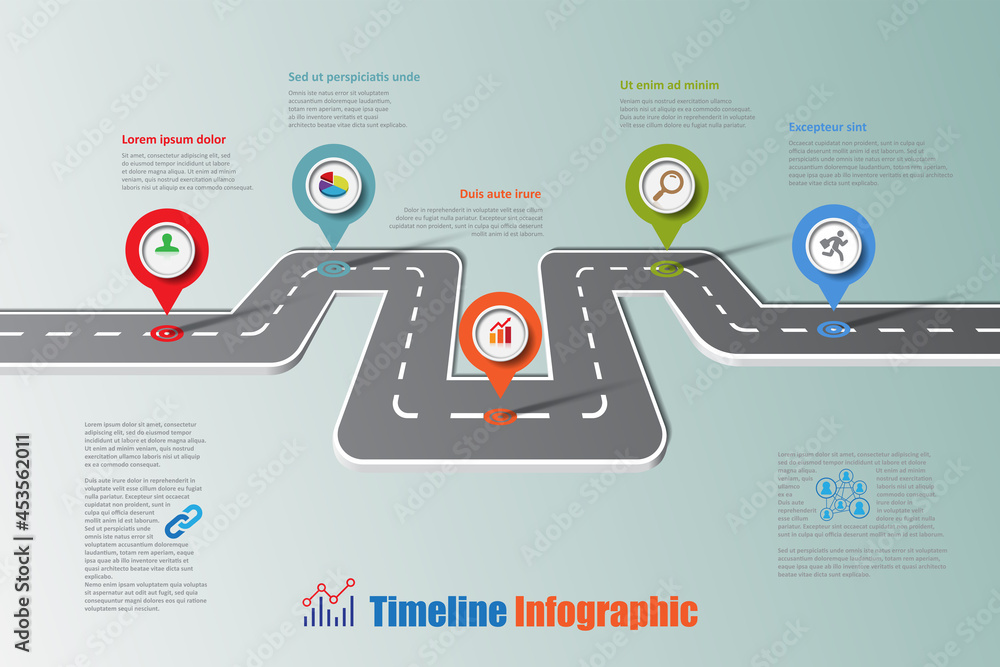 Business roadmap timeline infographic template with pointers designed ...