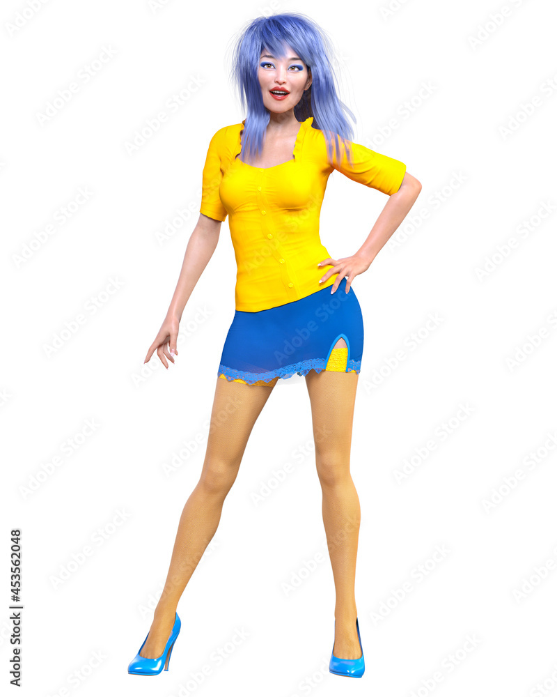 Sexy Japanese Secretary In Mini Skirt And Stocking Stock Illustration