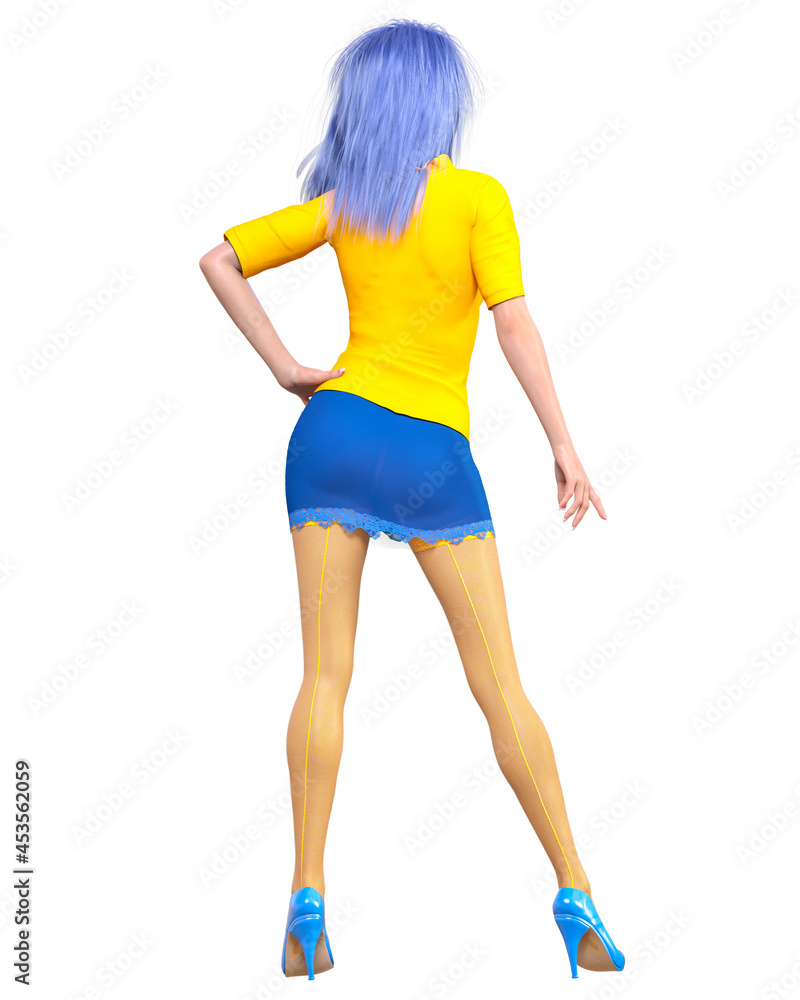 Sexy Japanese Secretary In Mini Skirt And Stocking Stock Illustration