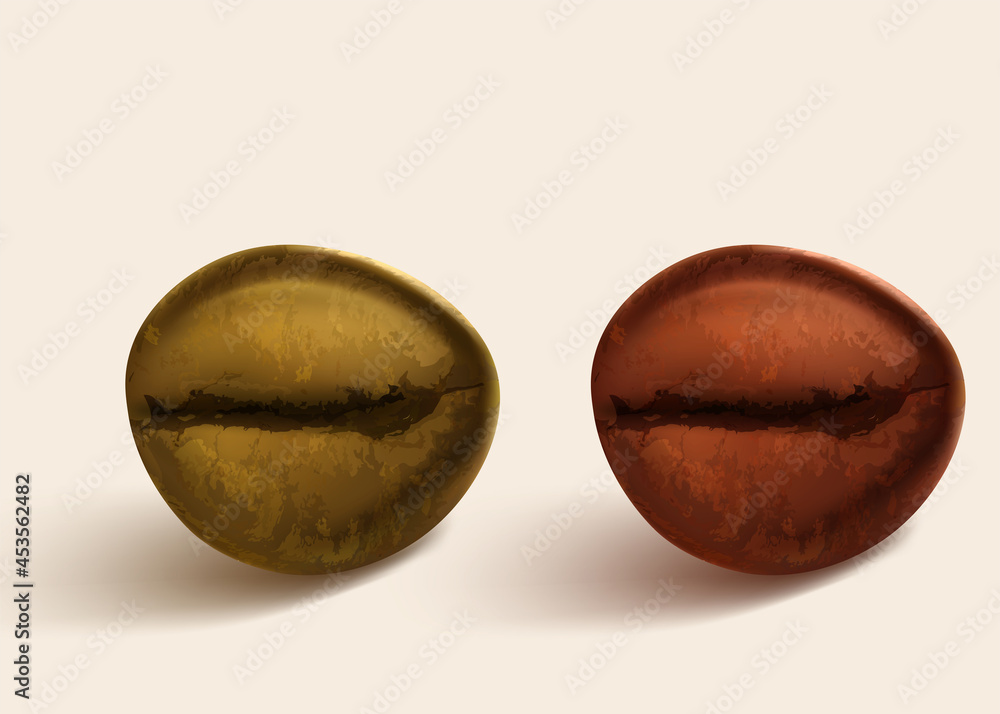 Coffee roasting isolated on a colorful background. Realistic set ...