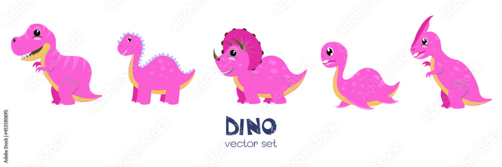 Vector set of pink dinosaur, Isolated background. Stock Vector | Adobe ...
