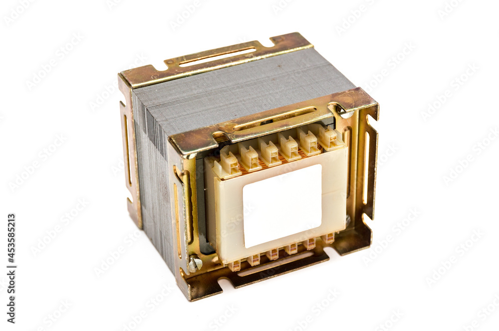 Electrical transformer (square type) isolated on white background Stock ...