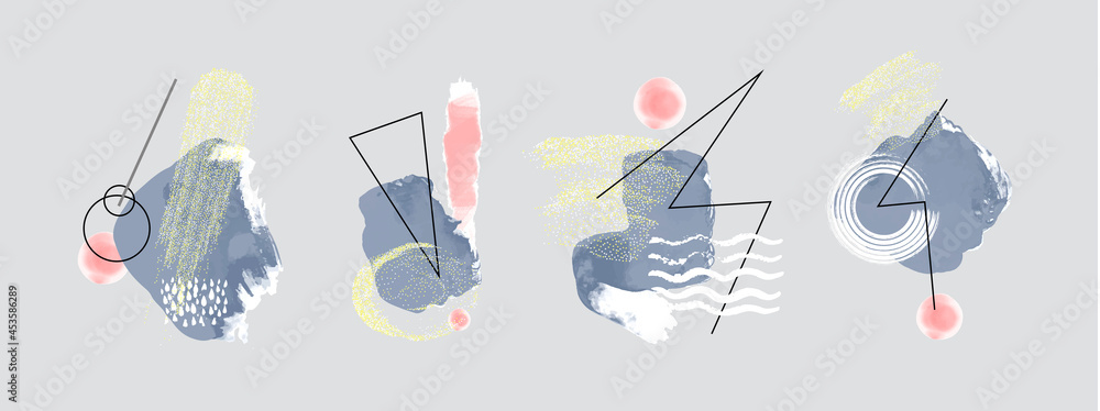 Abstract art design set. Hand painted minimal composition. Watercolor ...