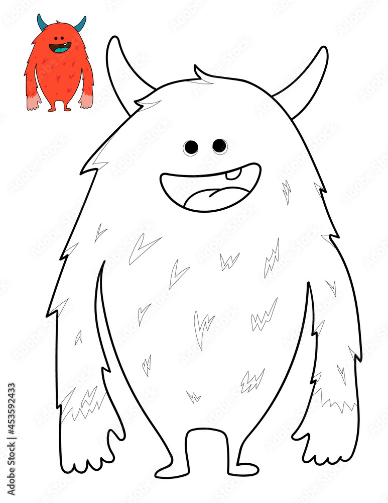 Cute cartoon Monster coloring page and color sample. Ready to print ...