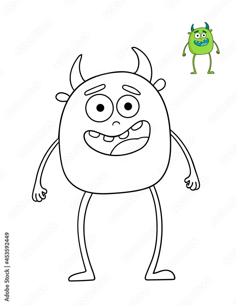 Cute cartoon Monster coloring page and color sample. Ready to print ...