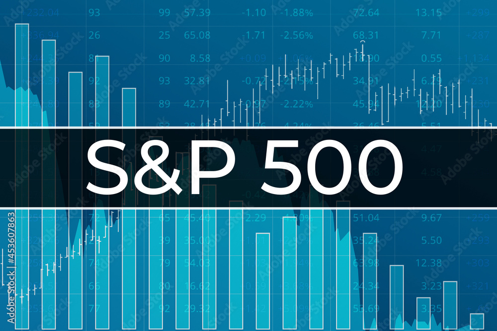 American financial market index S and P 500 (ticker SPX) on blue ...
