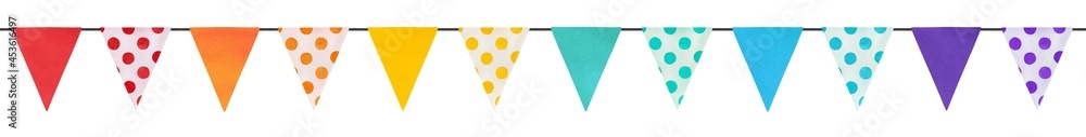Colorful pennant flags banner with blank and polka dot pattern in ...
