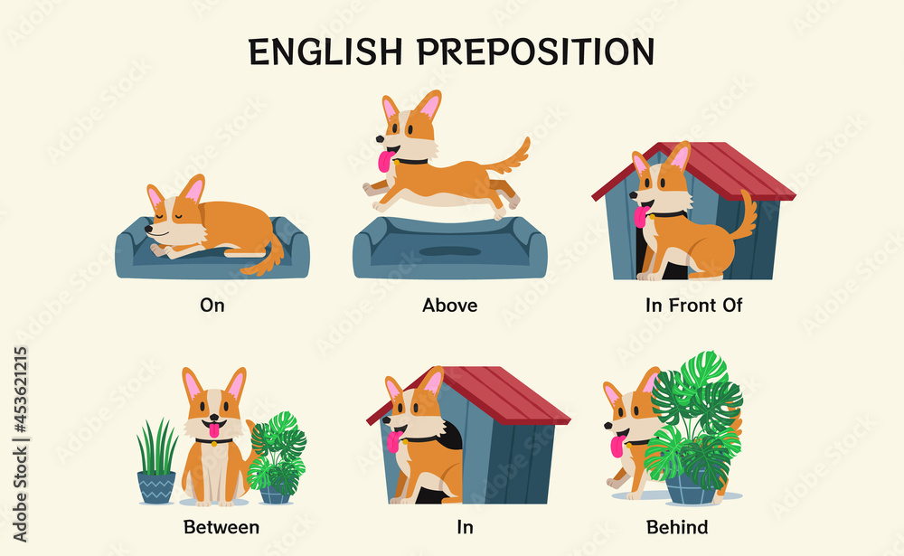 Vetor de English prepositions. Educational visual material for kids ...