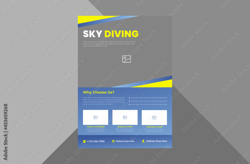 skydiving flyer design template. parachuter skydiving tourism poster ...