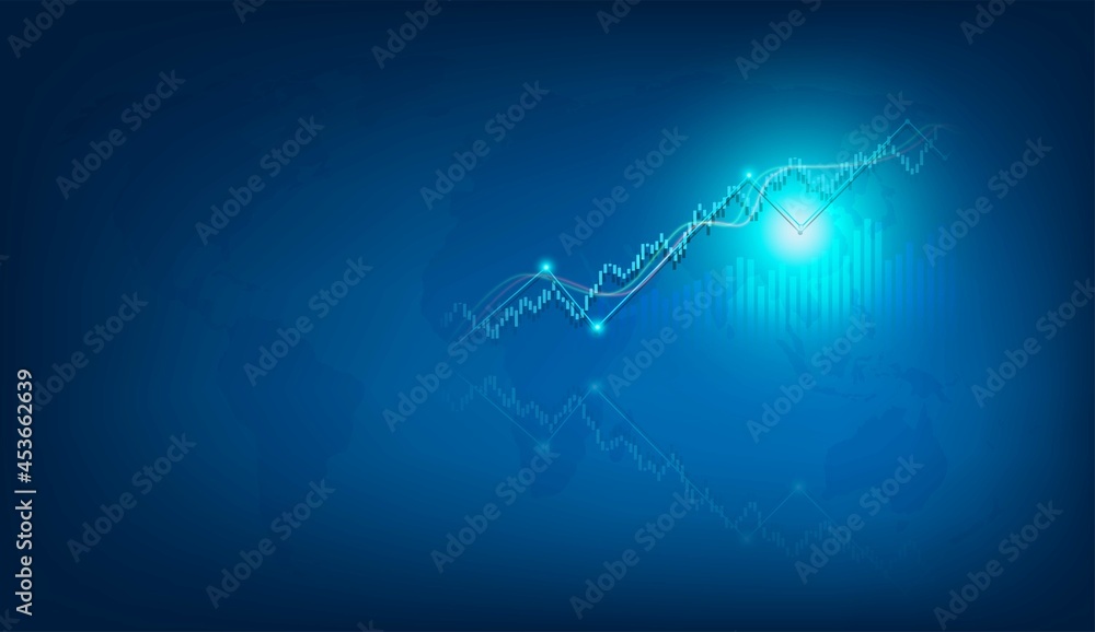 Blue neon candlestick and chart world stock market investment chart ...
