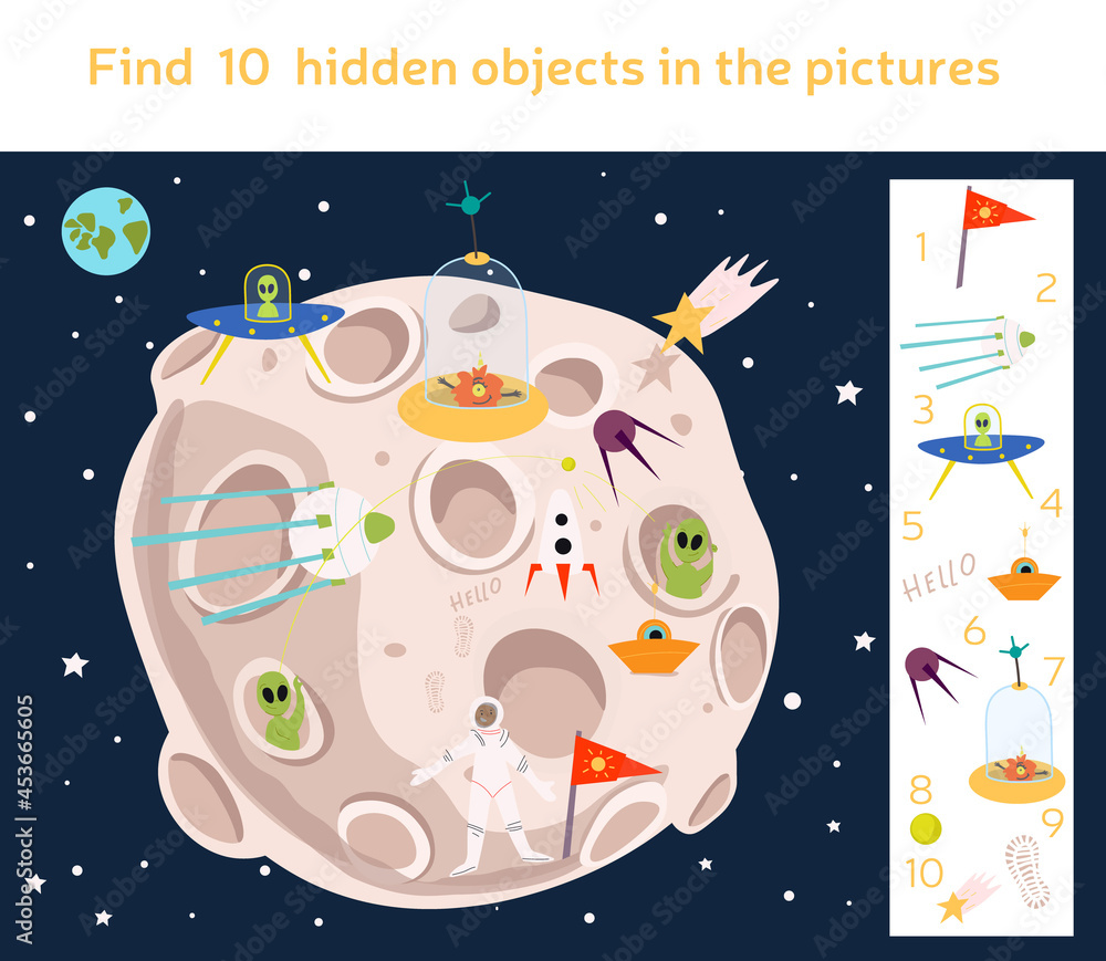 Educational game for children. Find ten objects in picture. Image of ...