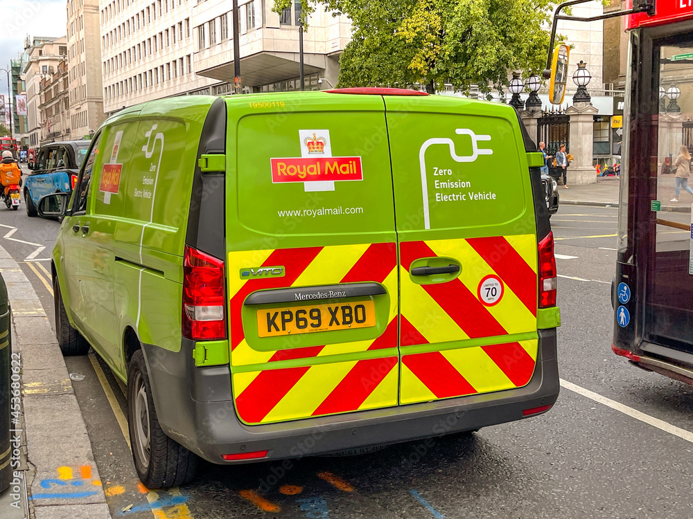 London, England - August 2021: Royal Mail delivery van fully powered by ...