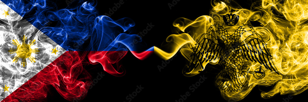 Philippines, Filipino vs Greece, Greek Orthodox Church smoke flags side ...