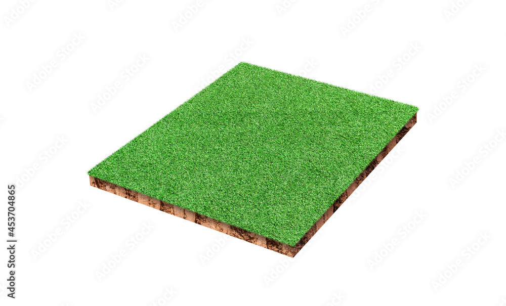 Soil cubic geology cross section with green grass field isolated on ...
