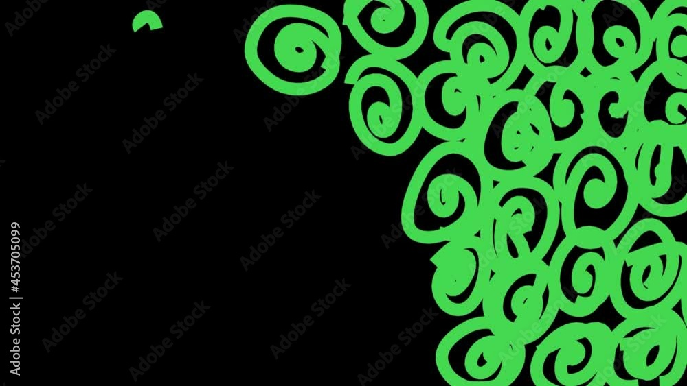 Drawing green circle design combination on abstract black background ...
