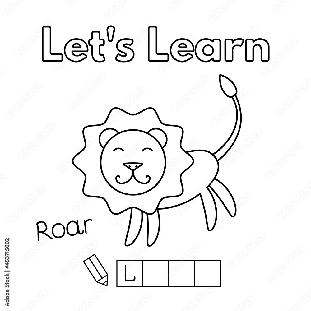 Cartoon lion learning game for small children - color and write the ...
