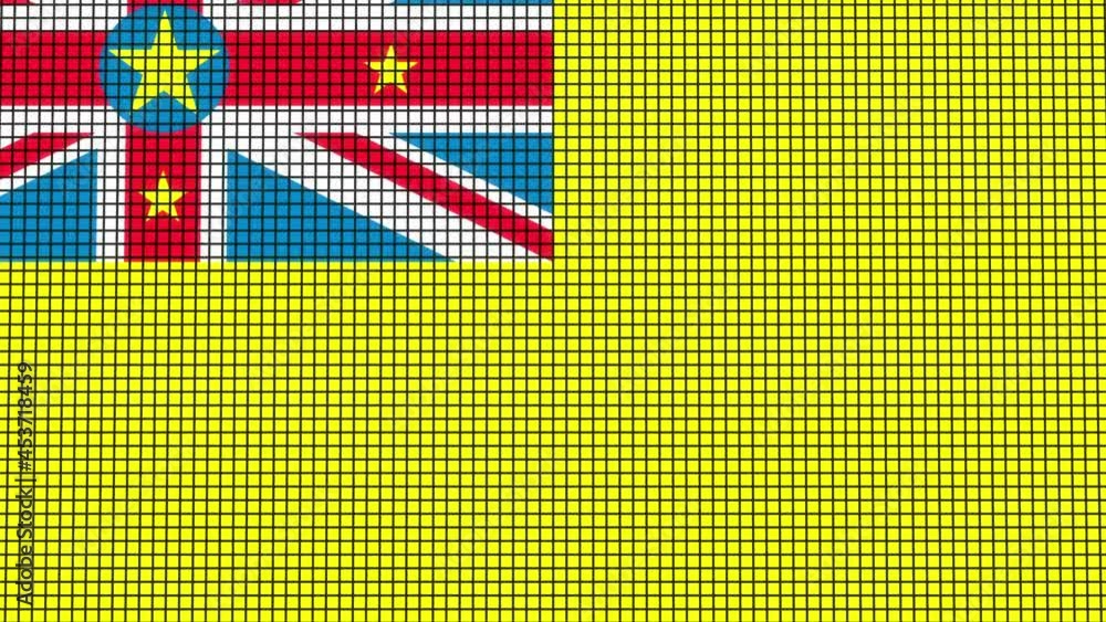 Niue Flag animated in pixel grid style technology background Stock ...