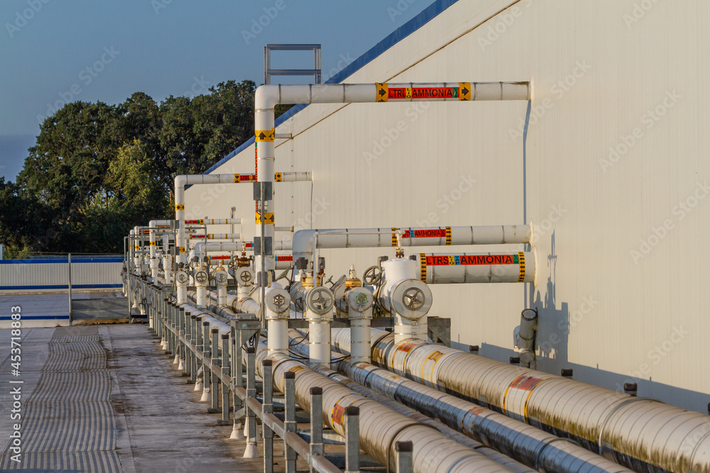 ammonia piping and valving on a roof Stock Photo | Adobe Stock