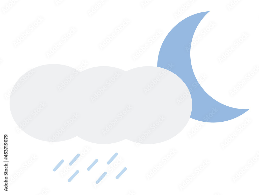 Young moon with cloud of heavy rain, icon illustration, vector on white ...
