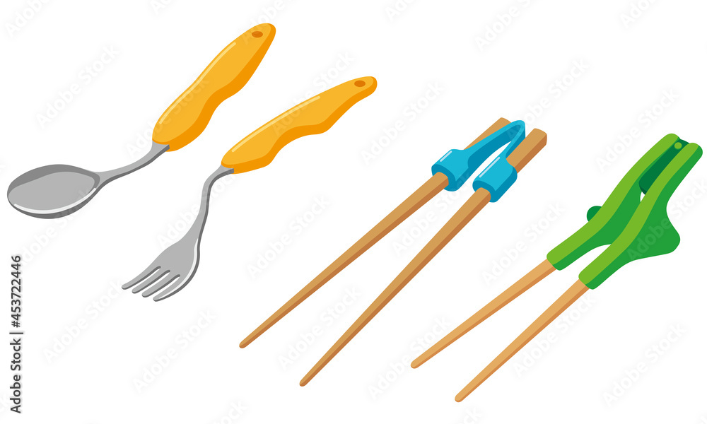 バネ付きの箸 握りやすいスプーンやフォーク 自助具 介護 Stock Illustration Adobe Stock